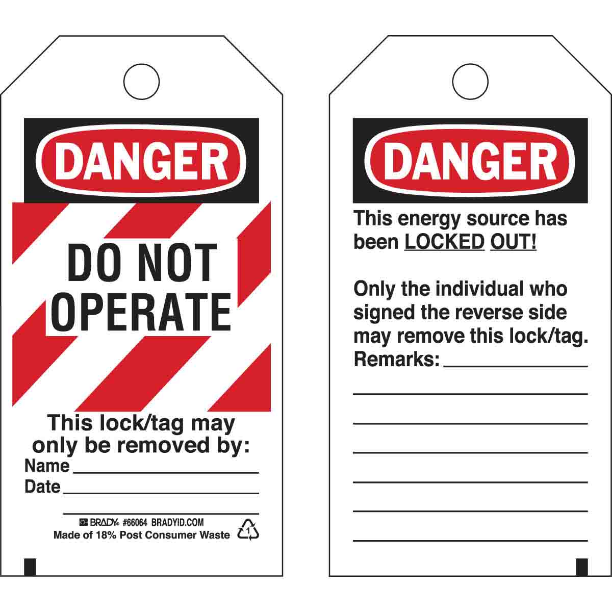 DANGER Do Not Operate Lockout Tagout Tags - Safety Equipment Online ...