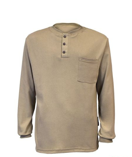 Front Line Khaki Henley Long Sleeve Shirt - 6.9 oz - Style 660 — Mann ...
